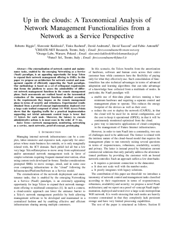 (PDF) Up in the clouds: A taxonomical analysis of network management ...