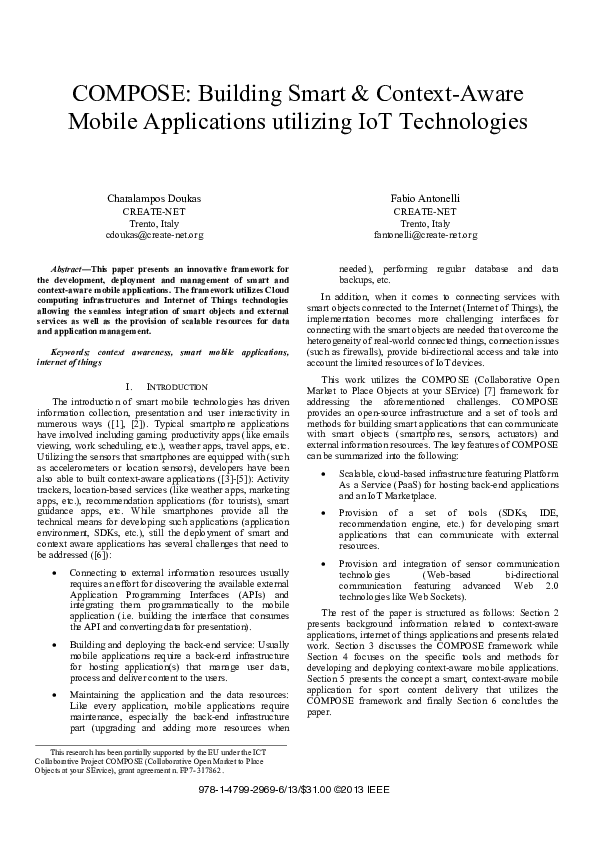 (PDF) COMPOSE: Building smart & context-aware mobile applications utilizing IoT technologies