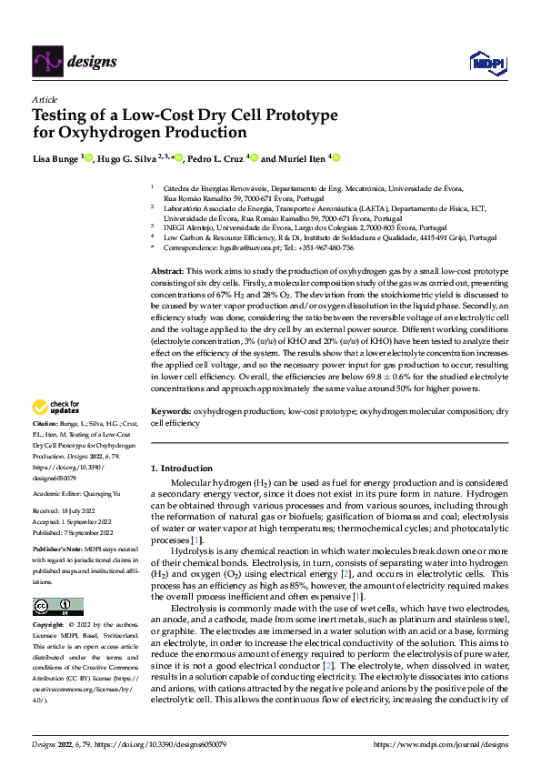 (PDF) Testing of a Low-Cost Dry Cell Prototype for Oxyhydrogen Production