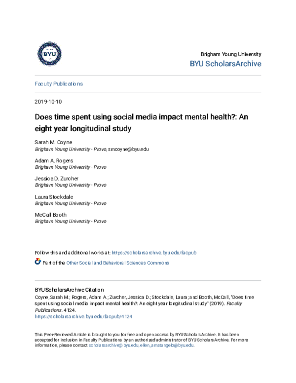 (PDF) Does time spent using social media impact mental health?: An eight year longitudinal study