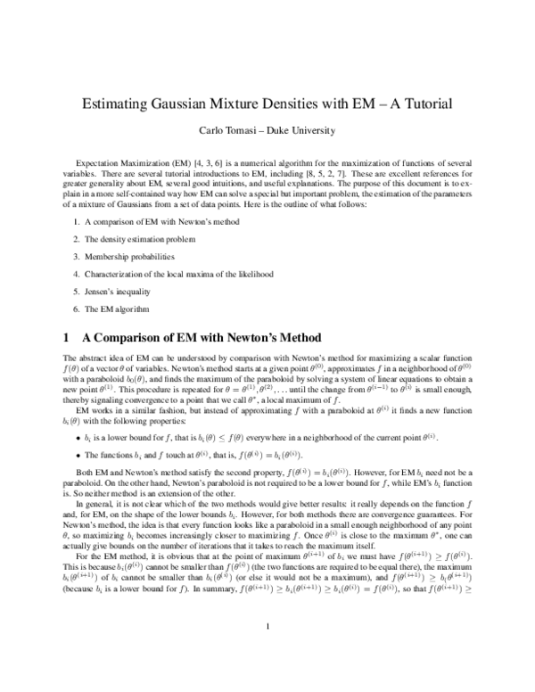 (PDF) Estimating Gaussian Mixture Densities with EM - A Tutorial | Carlo Tomasi - Academia.edu