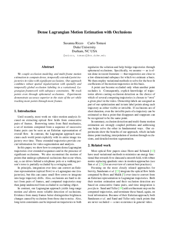 (PDF) Dense Lagrangian motion estimation with occlusions