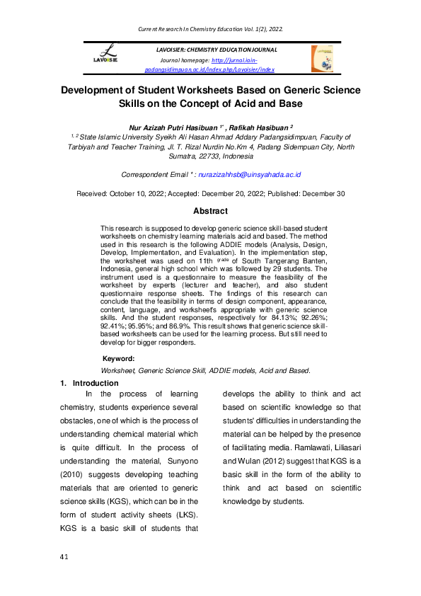 (PDF) Development of Student Worksheets Based on Generic Science Skills ...