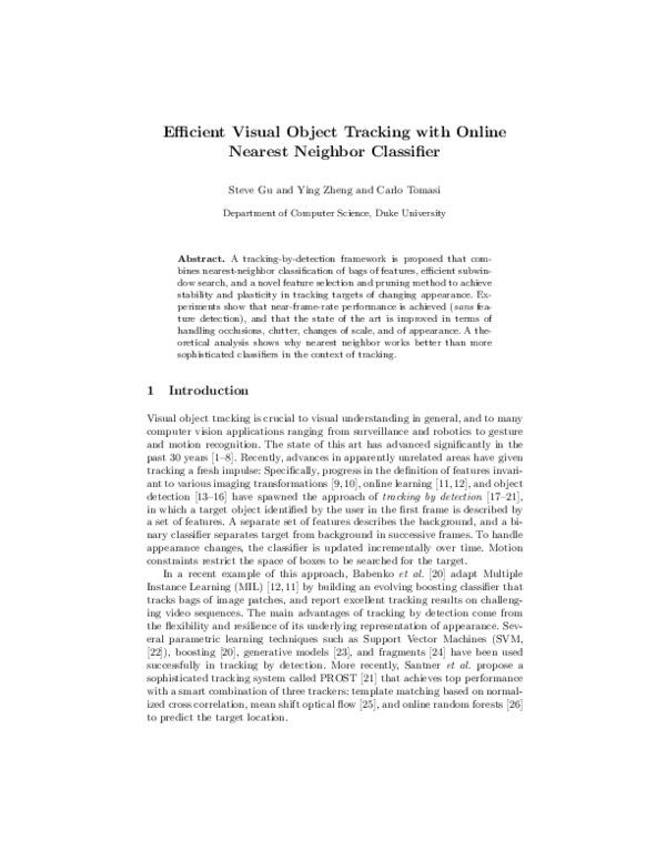 (PDF) Efficient Visual Object Tracking with Online Nearest Neighbor Classifier