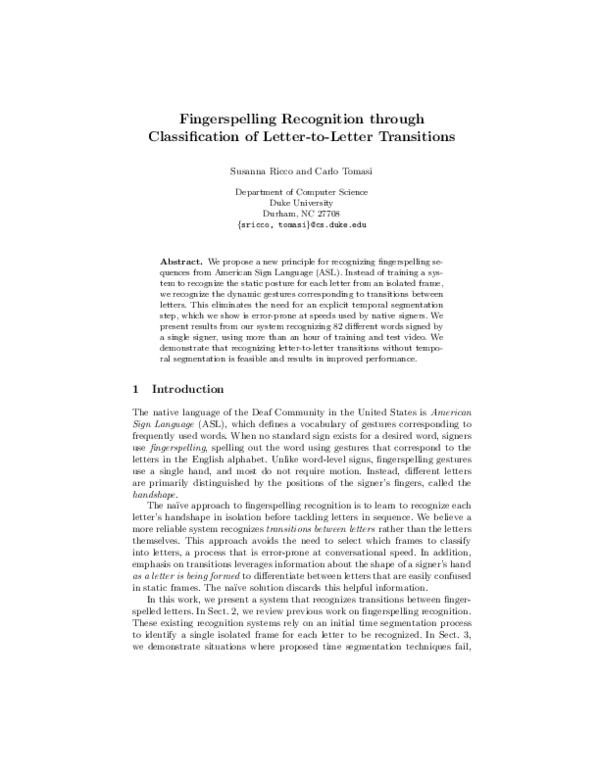 (PDF) Fingerspelling Recognition through Classification of Letter-to-Letter Transitions