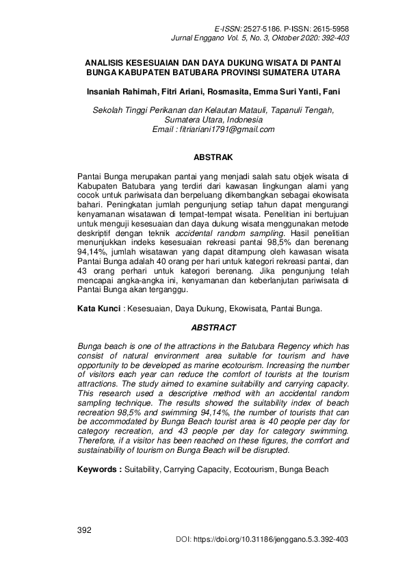 (PDF) Analisis Kesesuaian Dan Daya Dukung Wisata DI Pantai Bunga ...