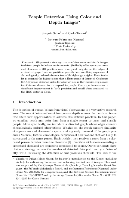 (PDF) People Detection Using Color and Depth Images
