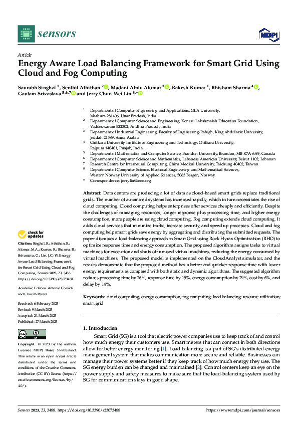 (PDF) Energy Aware Load Balancing Framework for Smart Grid Using Cloud and Fog Computing