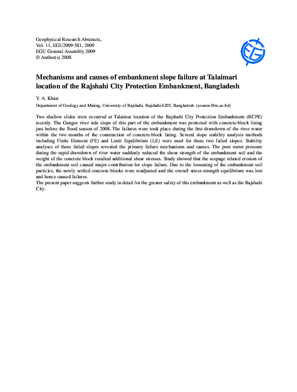 (PDF) Mechanisms and causes of embankment slope failure at Talaimari ...