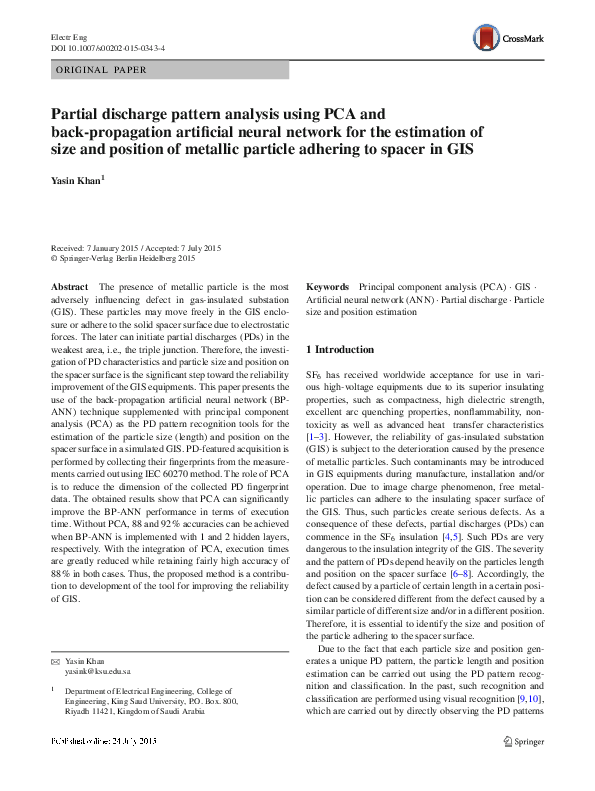 (PDF) Partial discharge pattern analysis using PCA and back-propagation artificial neural ...