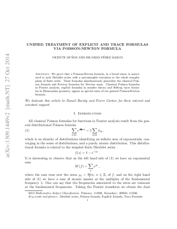 (PDF) Unified Treatment of Explicit and Trace Formulas via Poisson ...