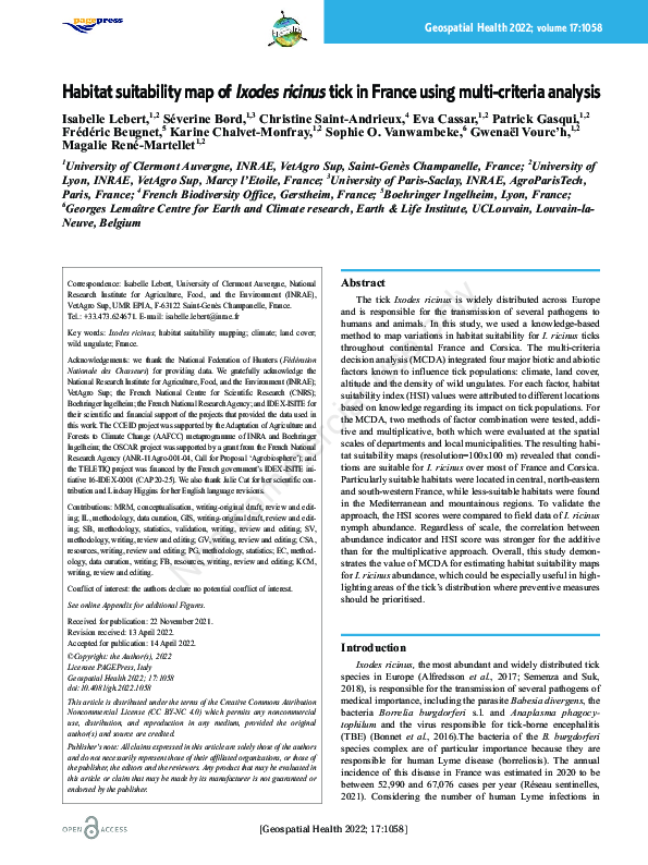 (PDF) Habitat suitability map of Ixodes ricinus tick in France using ...