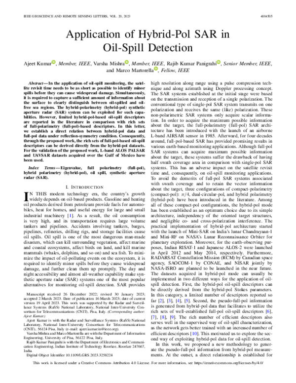 (PDF) Application of Hybrid-Pol SAR in Oil-Spill Detection