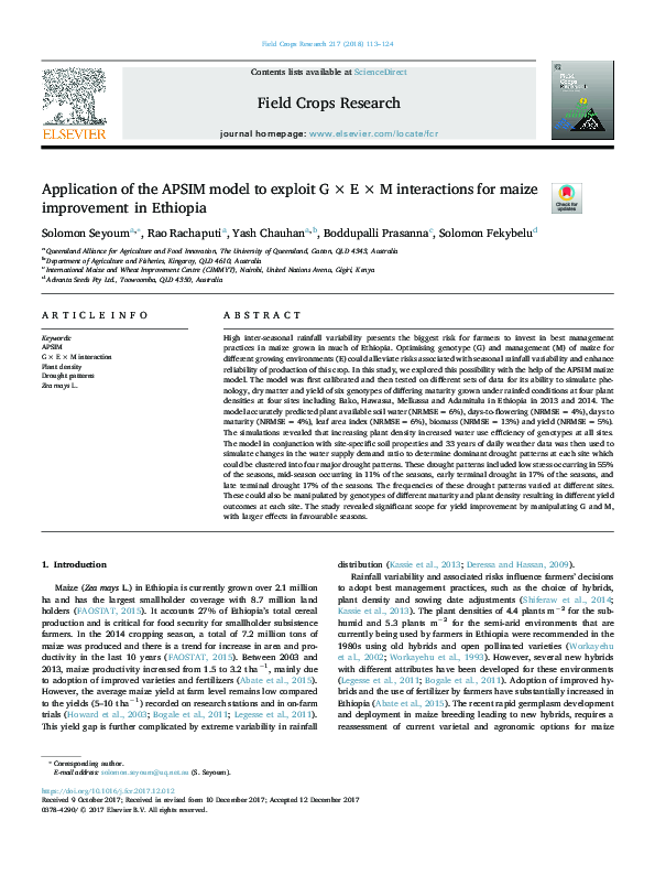 (PDF) Application of the APSIM model to exploit G × E × M interactions ...