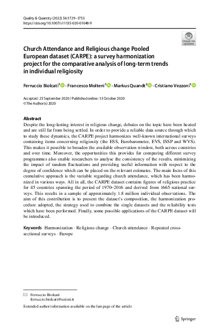 (PDF) Church Attendance and Religious change Pooled European dataset ...