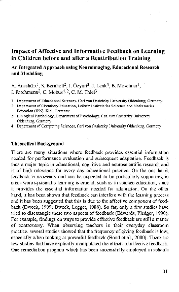 (PDF) Impact of Affective and Informative Feedback on Learning in Children before and after a ...
