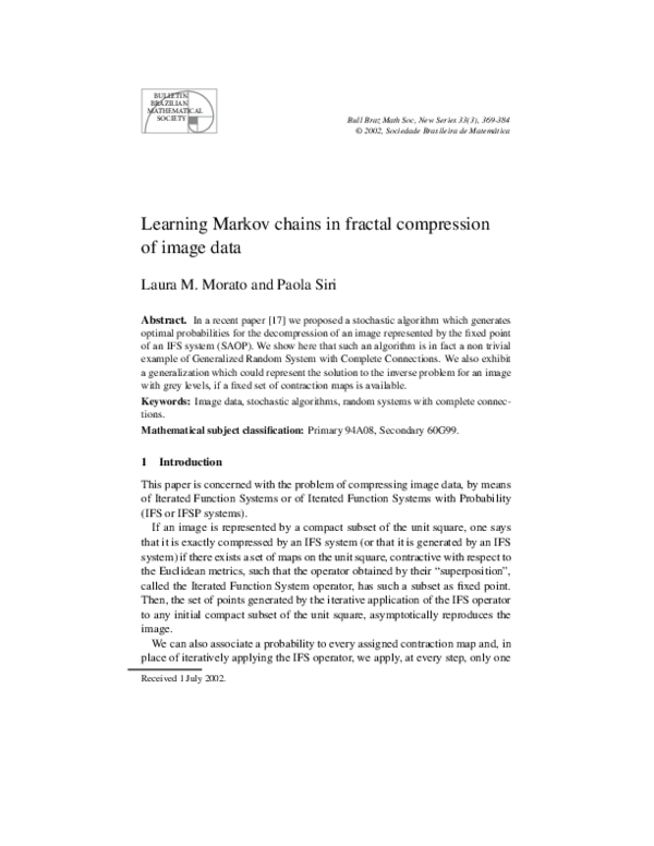 (PDF) Learning Markov chains in fractal compression of image data