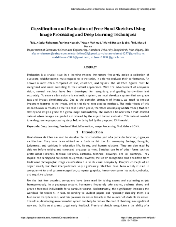 (PDF) Classification and Evaluation of Free-Hand Sketches Using Image ...