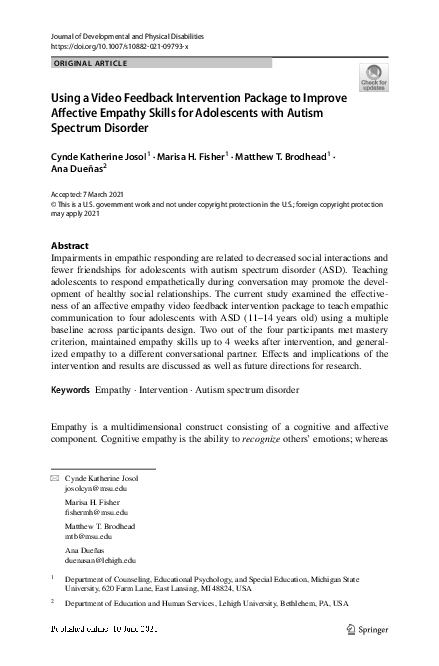 (PDF) Using a Video Feedback Intervention Package to Improve Affective ...