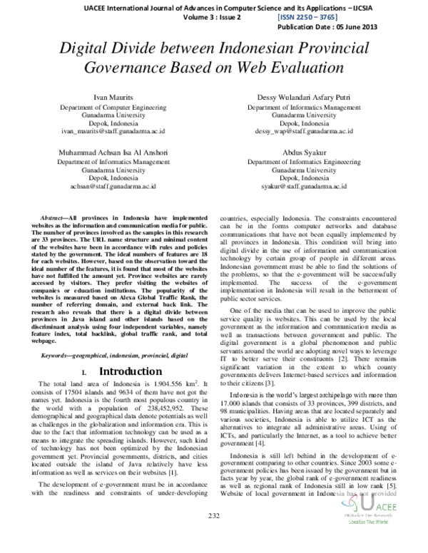 (PDF) Digital Divide between Indonesian Provincial Governance Based on ...