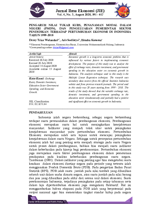(PDF) Pengaruh Nilai Tukar Kurs, Penanaman Modal Dalam Negeri (PMDN), Dan Pengeluaran Pemerintah ...