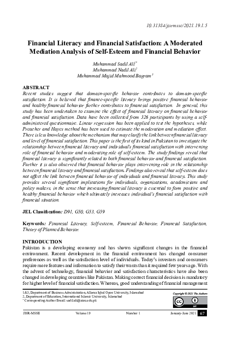 (PDF) Financial Literacy and Financial Satisfaction: A Moderated Mediation Analysis of Self ...