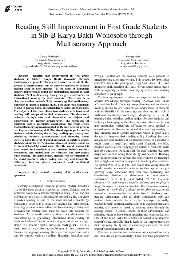 (PDF) Reading Skill Improvement in First Grade Students in Slb-B Karya ...