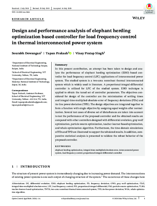 (PDF) Design and performance analysis of elephant herding optimization based controller for load ...