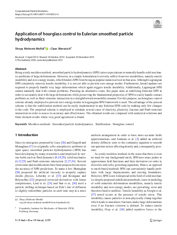 (PDF) Application of hourglass control to Eulerian smoothed particle hydrodynamics