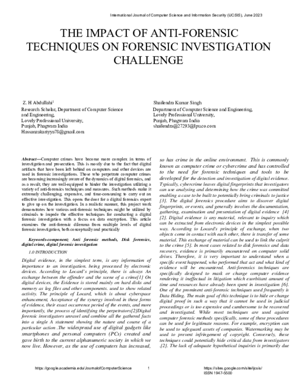 (PDF) THE IMPACT OF ANTI-FORENSIC TECHNIQUES ON FORENSIC INVESTIGATION ...