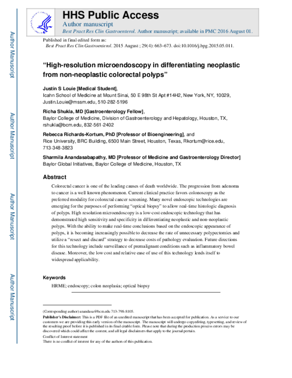 (PDF) High-resolution microendoscopy in differentiating neoplastic from ...