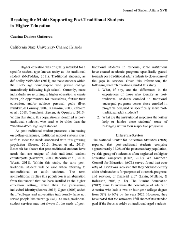 (PDF) Breaking the Mold: Supporting Post-Traditional Students in Higher ...