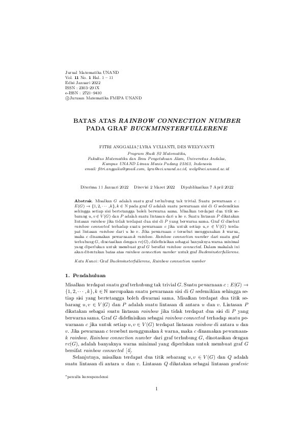 (PDF) Batas Atas Rainbow Connection Number Pada Graf Buckminsterfullerene