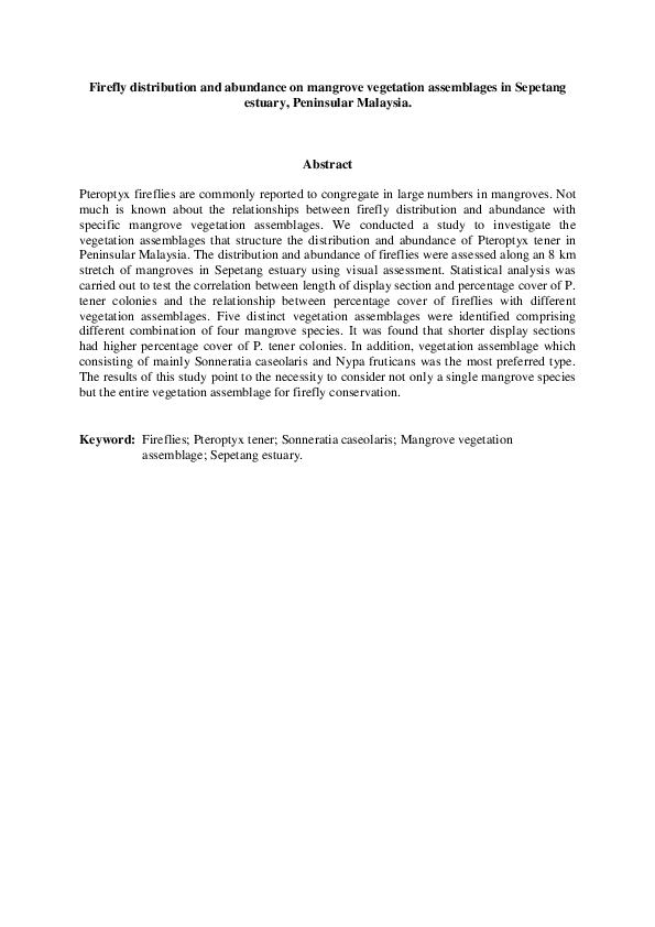 (PDF) Firefly distribution and abundance on mangrove vegetation ...