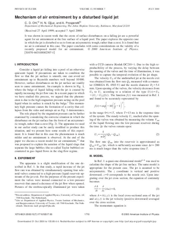 (PDF) Mechanism of air entrainment by a disturbed liquid jet