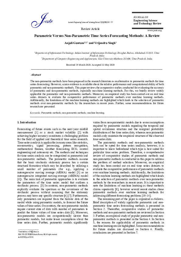 Pdf Parametric Versus Non Parametric Time Series Forecasting Methods A Review