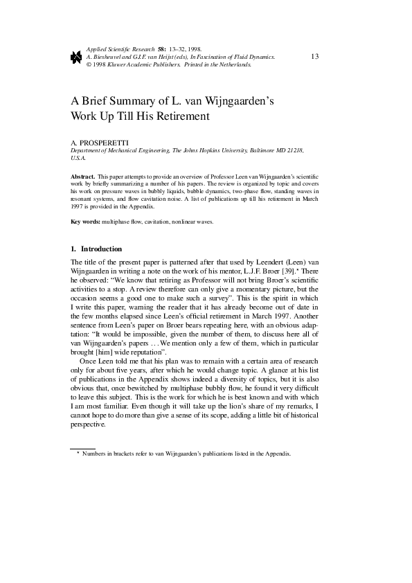 (PDF) A Brief Summary of L. van Wijngaarden’s Work Up Till His Retirement