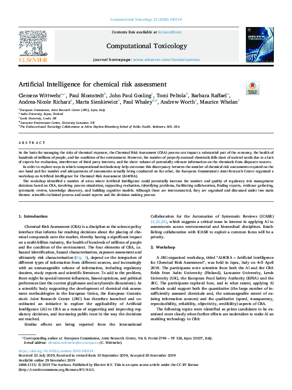 (PDF) Artificial Intelligence for chemical risk assessment