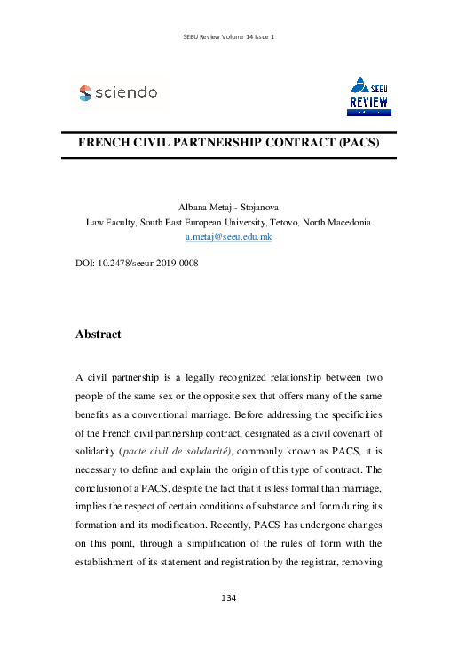 (PDF) French Civil Partnership Contract (PACS)