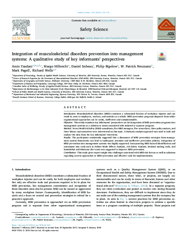 (PDF) Integration of musculoskeletal disorders prevention into ...