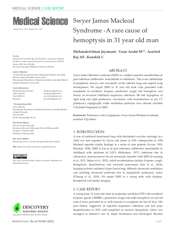(PDF) Swyer James Macleod Syndrome -A rare cause of hemoptysis in 31 ...