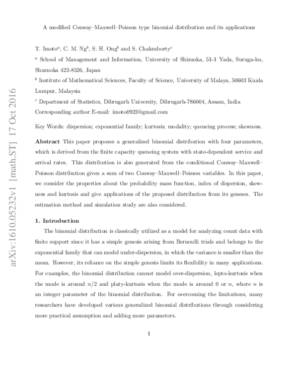(PDF) A modified Conway–Maxwell–Poisson type binomial distribution and ...