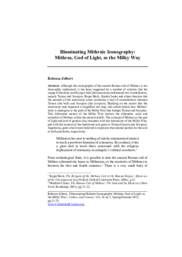 (PDF) Illuminating Mithraic Iconography: Mithras, God of Light, as the ...