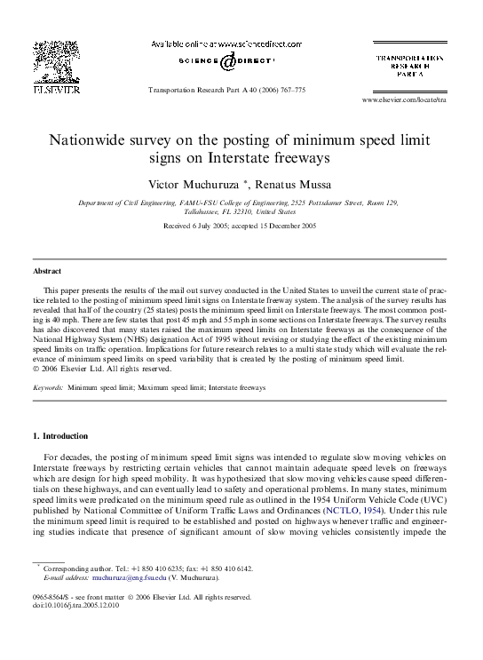(PDF) Nationwide survey on the posting of minimum speed limit signs on ...