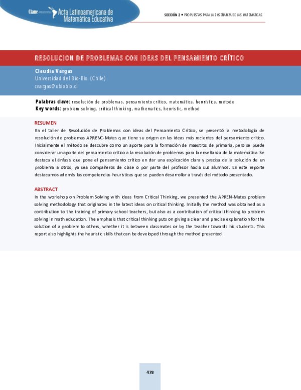 (PDF) Resolución de Problemas con Ideas del Pensamiento Crítico
