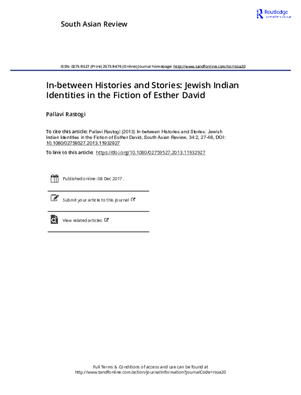 (PDF) In-between Histories and Stories: Jewish Indian Identities in the ...