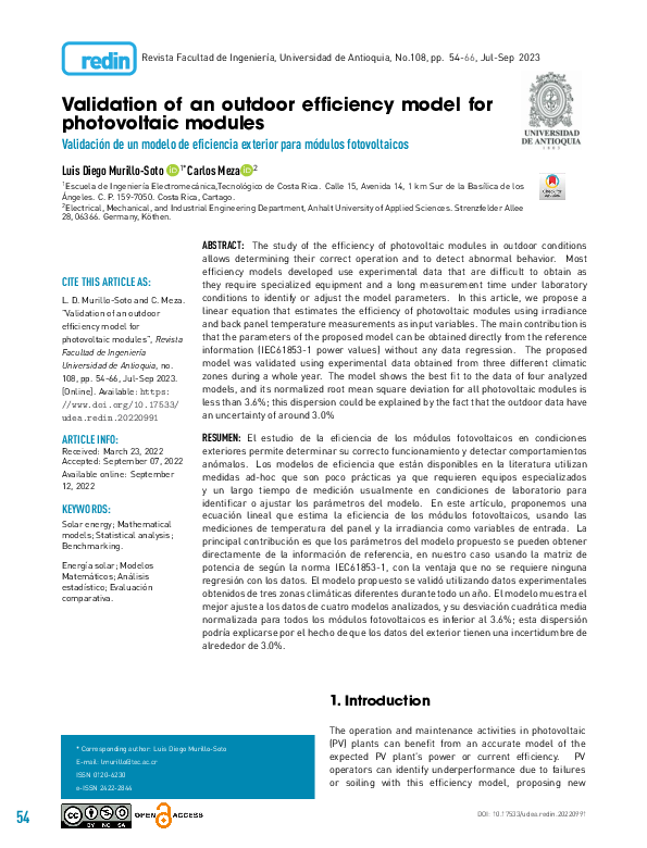 (PDF) Validation of an outdoor efficiency model for photovoltaic modules