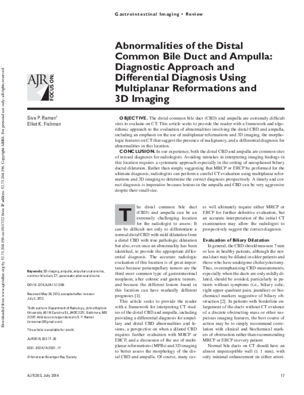 (PDF) Abnormalities of the Distal Common Bile Duct and Ampulla ...