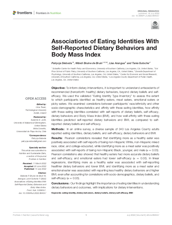 (PDF) Associations of Eating Identities With Self-Reported Dietary ...