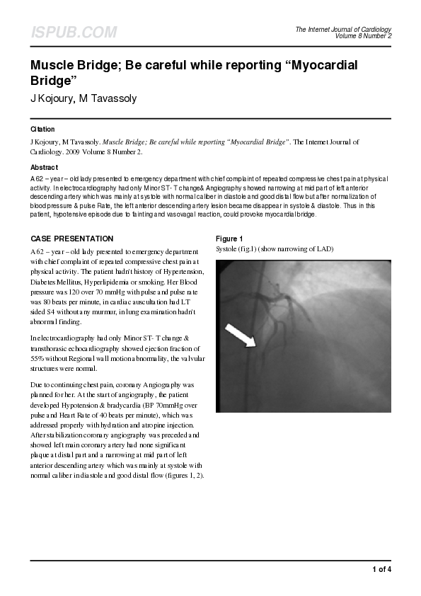 (PDF) Muscle Bridge; Be careful while reporting “Myocardial Bridge”